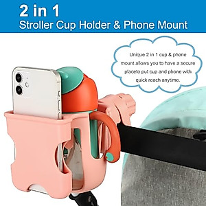 Accmor 2-in-1 Stroller Cup Holder, Universal Cup Holder for Uppababy Nuna Doona Strollers, 360° Rotatable Large Caliber Drinks Holder Cup Holder for Stroller, Bike, Wheelchair, Walker, Scooter