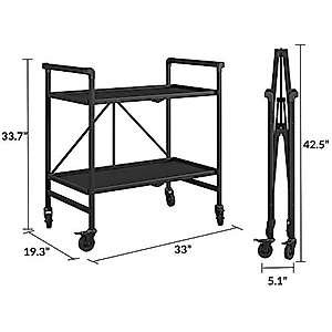 Cosco Outdoor Living INTELLIFIT Outdoor Or Indoor Folding 2 Shelves, Black Serving Cart
