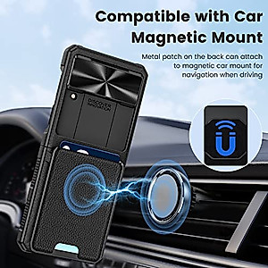 Caka for Z Flip 4 Case Wallet, Samsung Flip 4 Case with Card Holder Built in Camera Cover & Hinge Protection Magnetic Leather Wallet Case for Galaxy Flip 4 Phone Case -Black