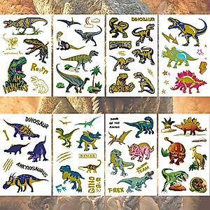 Ooopsiun Glitter Dinosaur Temporary Tattoos for Kids - 70 Gold Glitter Styles, Dinosaur Birthday Party Decorations Supplies Favors for Boys Kids