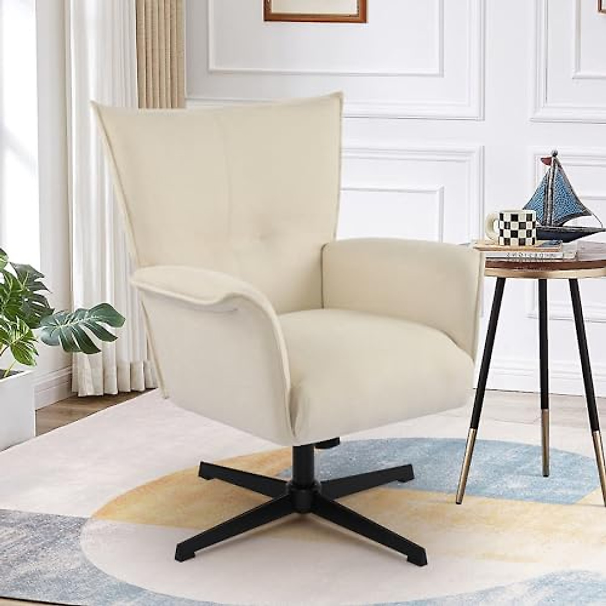 LSSPAID Swivel Accent Chairs Set of 1, Fabric Upholstered Armchairs 360 Degree Rotation Sofa Chair, Ergonomic Design Living Room Chair, Modern Leisure Single Sofa with No Wheels, Beige