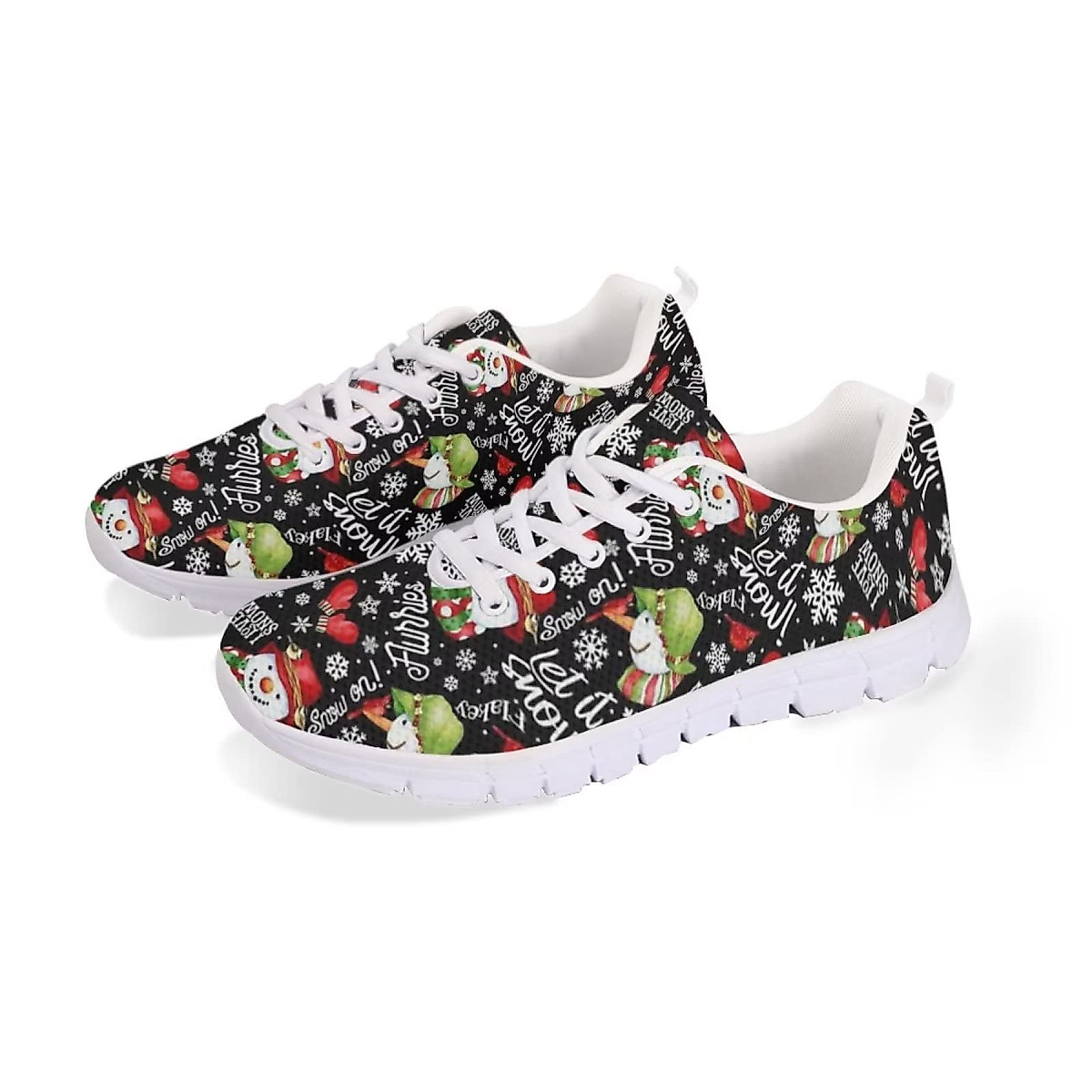 FOR U DESIGNS Women's Fashion Sneakers Christmas Snowman Snowflake Print Casual Running Shoes Lightweight Lace Up Athletic Sneakers Walking Shoes
