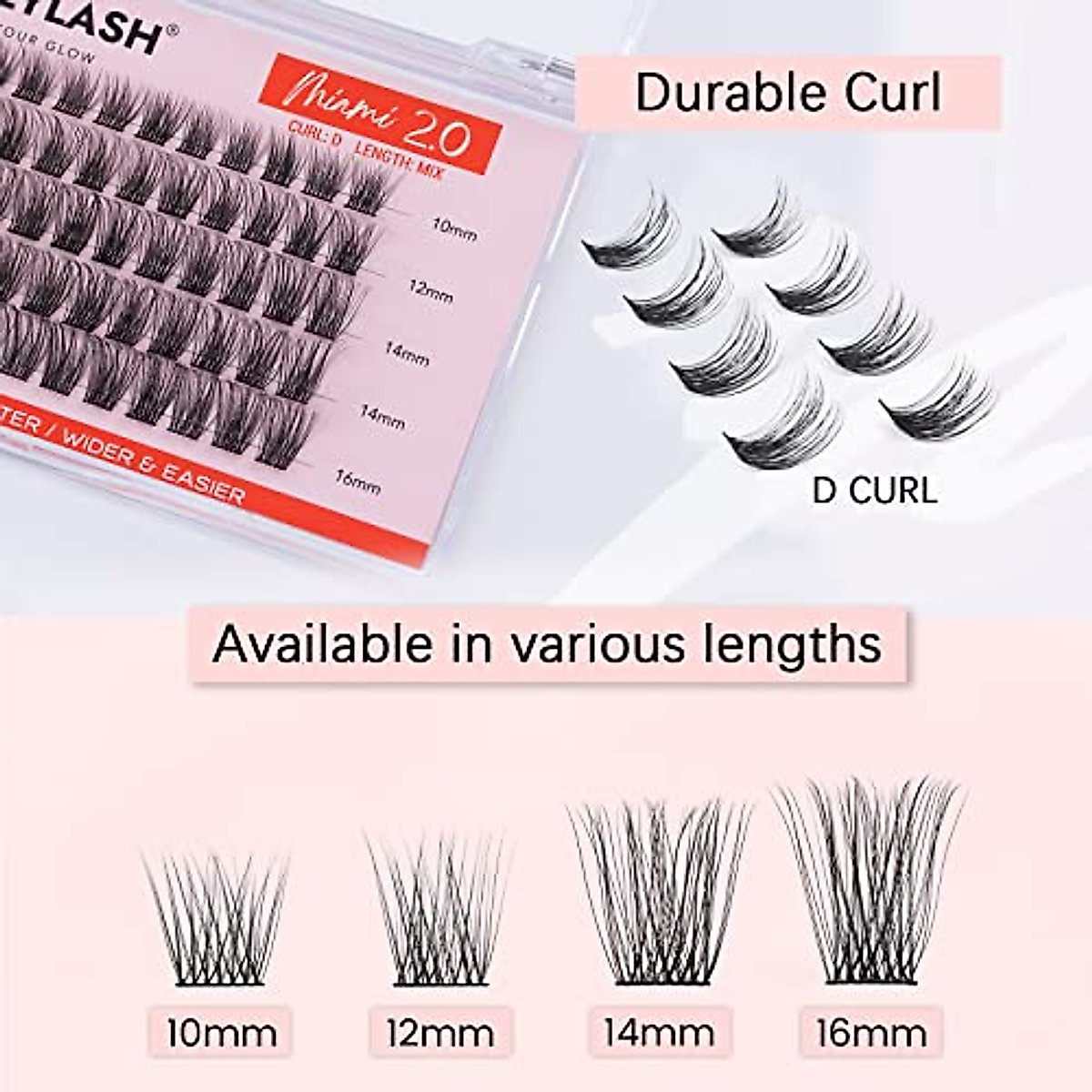 Lash Clusters, 60Pcs Individual Lashes DIY Eyelash Extensions, D Curl Cluster Lashes Soft and Lightweight 10-12-14-16mm Mixed Lash Extension Easily Done at Home（Miami 10-16mm）