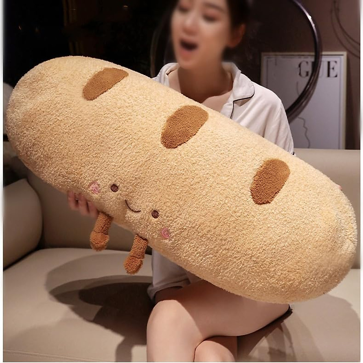 Baguette Bread Plush Throw Pillow,Cute bread Plush Long Body Pillow, Lumbar Baguette Back Cushion, Funny Food Plushies Stuffed Toy Sleeping Hugging Pillow for Girls (Long baguette, 47*3.9in)