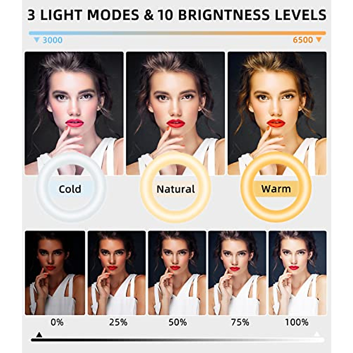 Ring Light with Stand and Phone/Ipad Holder, 10.5'' Desk Zoom Lighting for Computer, Laptop Light for Video Conferencing, Zoom Meetings, Live Streaming, Makeup, Video Calls, Vlog, YouTube, TikTok