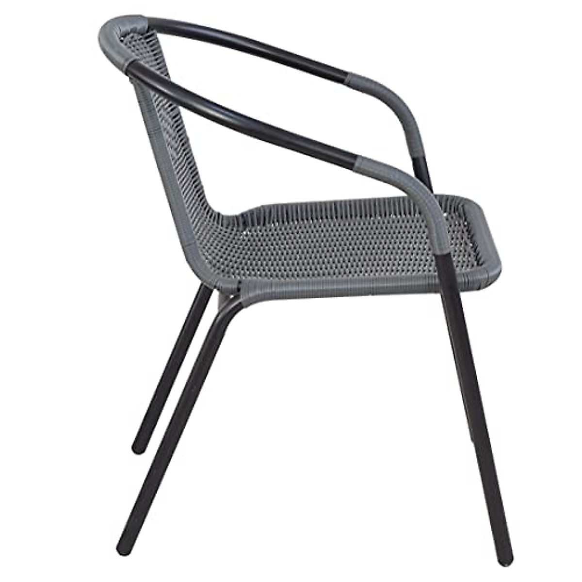 BTEXPERT Indoor Outdoor 28" Tempered Glass Metal Trim + 4 Gray Restaurant Stack, 4 Rattan Chairs with a Square Table, Grey