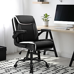 NEO CHAIR Office Chair Adjustable Desk Chair Mid Back Executive Comfortable PU Leather Ergonomic Gaming Back Support Home Computer with Flip-up Armrest Swivel Wheels (Black)