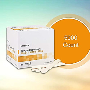 McKesson Tongue Depressor, Non-Sterile, Wooden, Adult, 6 in, 5000 Count