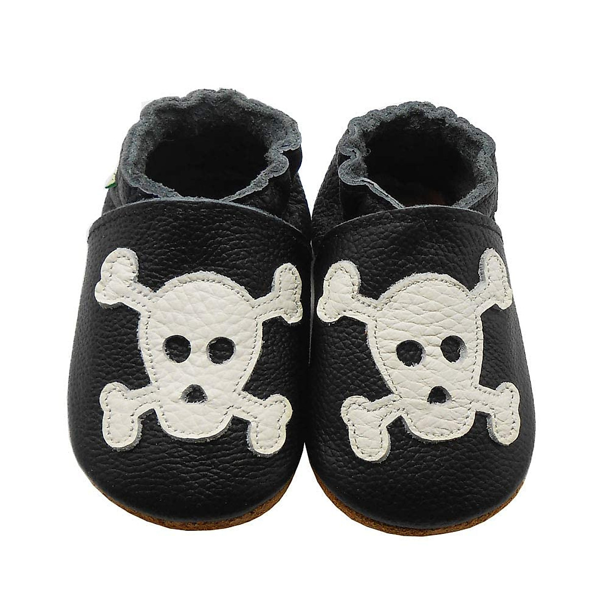 SAYOYO Baby Skull Soft Sole Black Leather Infant and Toddler Shoes 0-6months
