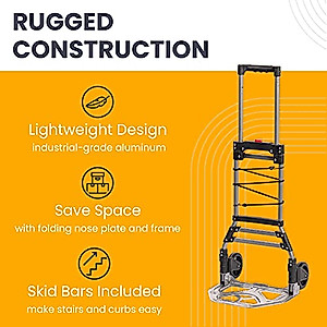 HaulPro-COLAPSA Cart Foldable Hand Truck Dolly - 5" Rubber Wheels Personal Dolly Cart - 150lb Capacity Dolly for Indoor Outdoor, Travel, Moving and Office Use | 40" Tall and 11" x 15" Wide Base