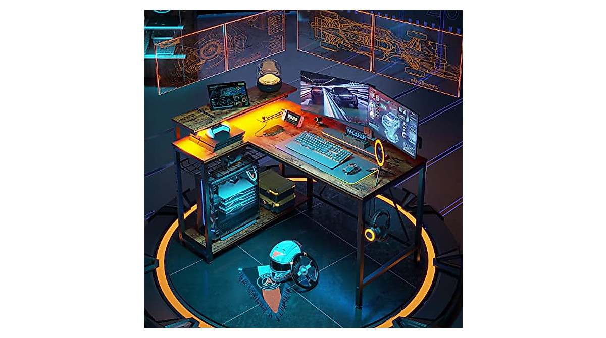 Bestier Small L Shaped Desk with LED & Charging Port