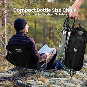 MISSION MOUNTAIN UltraPort Portable Camping Chair, Lightweight Foldable Chair, Ultralight Backpacking Chair for Outdoor Camp, Hiking, Travel, Beach, and Picnic - Compact Design (Black)