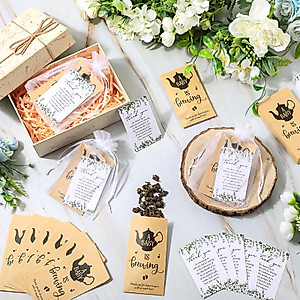 Chivertion 50 Sets Tea Party Baby Shower Decorations Include 50 a Baby Is Brewing Tea Bags 50 Thank You Cards and Organza Bags Baby Shower Favor Thank You Gifts for Guests, No Tea(Eucalyptus Leaf)