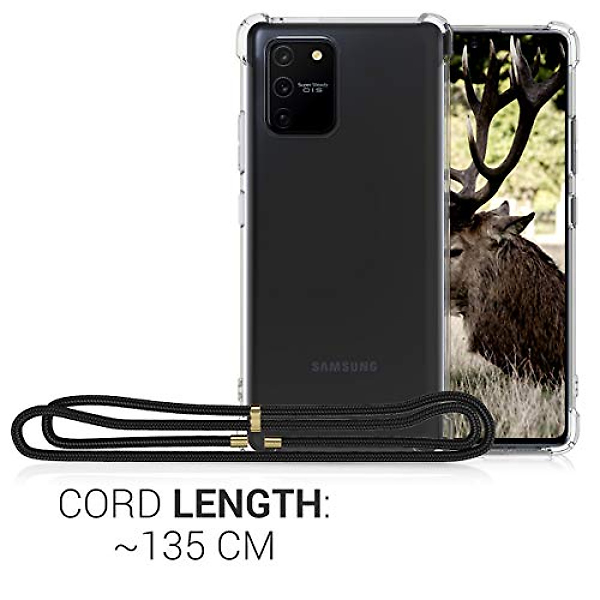 kwmobile Crossbody Case Compatible with Samsung Galaxy S10 Lite Case - Clear TPU Phone Cover w/Lanyard Cord Strap - Black/Transparent