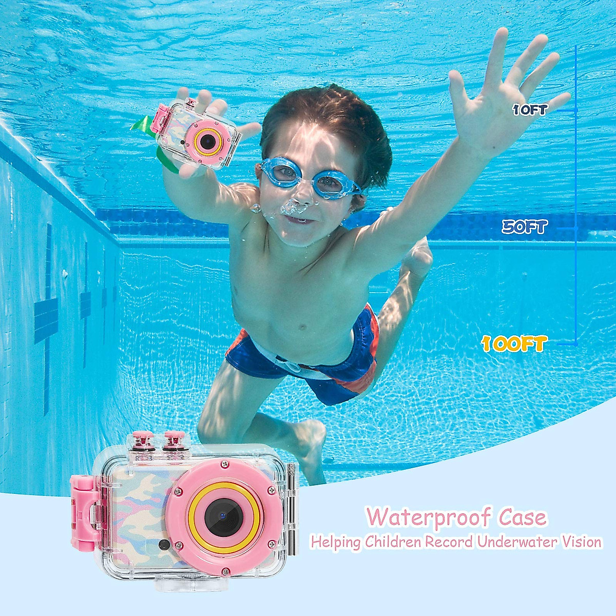Luoba Kids Camera Waterproof Children Digital Camera for Kids Birthday Gifts Age 3-10,FHD Video Toddler Toy Camera for 3 4 5 6 7 8 Year Old Girls with 32GB Card (Pink)