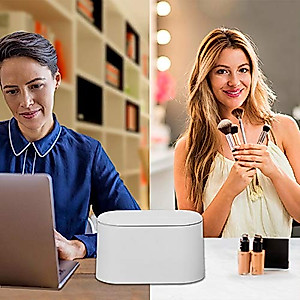 AYADA Mini Trash Can with Lid, Press-Type with Removable Inner Plastic Small Garbage Can Little Tiny Waste Basket Compact Covered Closable Trash Bin, Desk Countertop Office Kids Oval Rectangle (White)