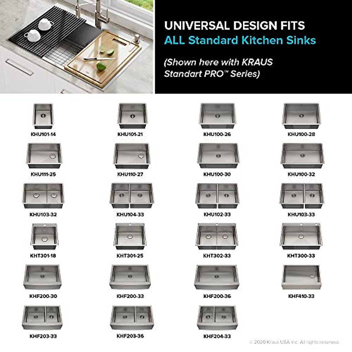 Kraus Multipurpose Over-Sink Roll-Up Dish Drying Rack, Colander and Trivet in Light Grey, KRM-10GREY