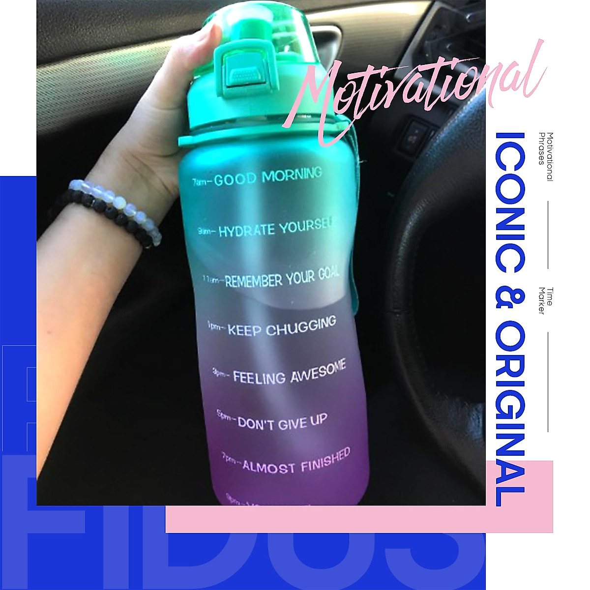 Fidus Large Half Gallon/64oz Motivational Water Bottle with Time Marker & Straw,Leakproof Tritan BPA Free Water Jug,Ensure You Drink Enough Water Daily for Fitness,Gym and Outdoor Sports