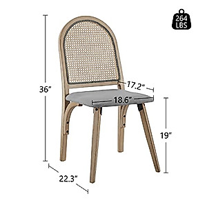 Art Leon Mid Century Modern Linen Upholstered Dining Side Chair with Rattan Woven Backrest, 1 Pcs, Dark Grey