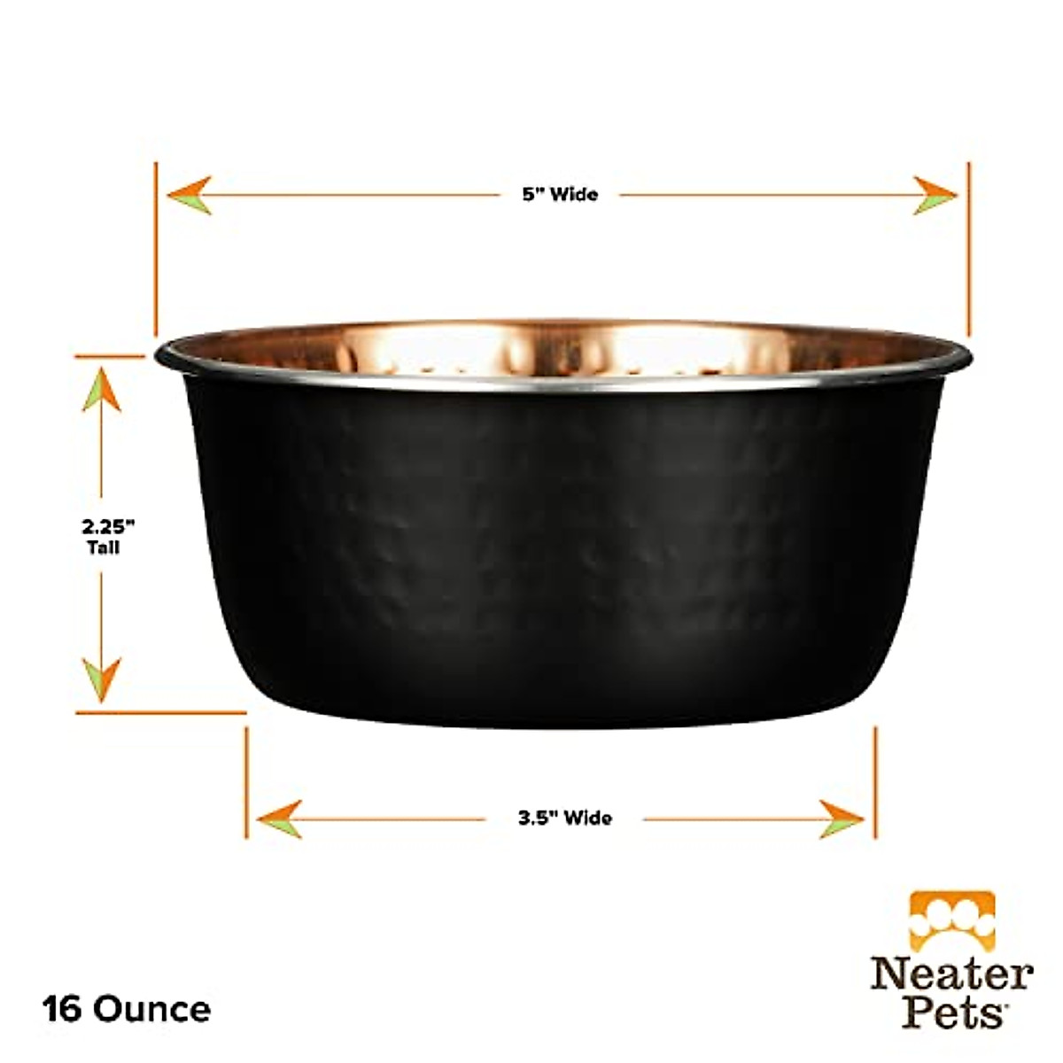 Neater Pet Brands Hammered Decorative Designer Bowls - Luxury Style Premium Dog and Cat Dishes (Small, Black Copper)