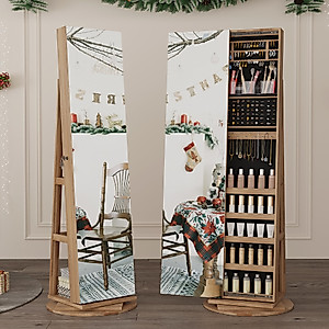 LVSOMT 360° Swivel Jewelry Cabinet with Full Length Mirror, 63" Large Jewelry Armoire Organizer, Lockable Mirror with Jewelry Storage, Floor Standing Mirror, Rear Storage Shelves