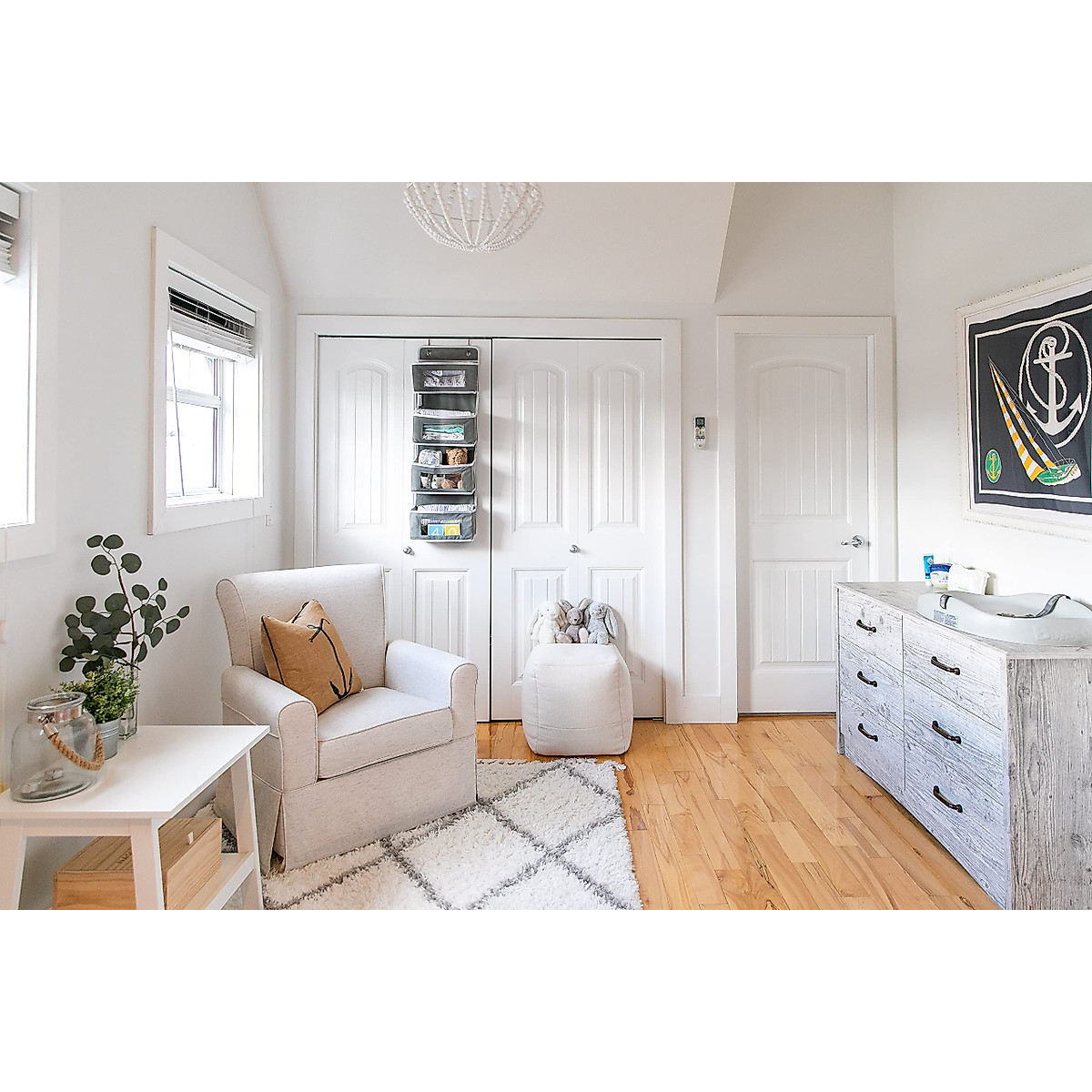 Cradle Essentials Over Door Hanging Organizer | Storage Caddy for Newborn and Baby Items, Stuffed Animals | Large Pockets with Clear Windows for Nursery, Mudroom, Bathroom, Laundry, Pantry, Closet