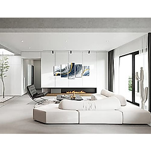 HW Hongwu Wall Art Canvas Abstract Print Picture 60x30 inch Blue Graffiti Paintings Gold Foil Line Artwork 5 Panels a Set for Living Room