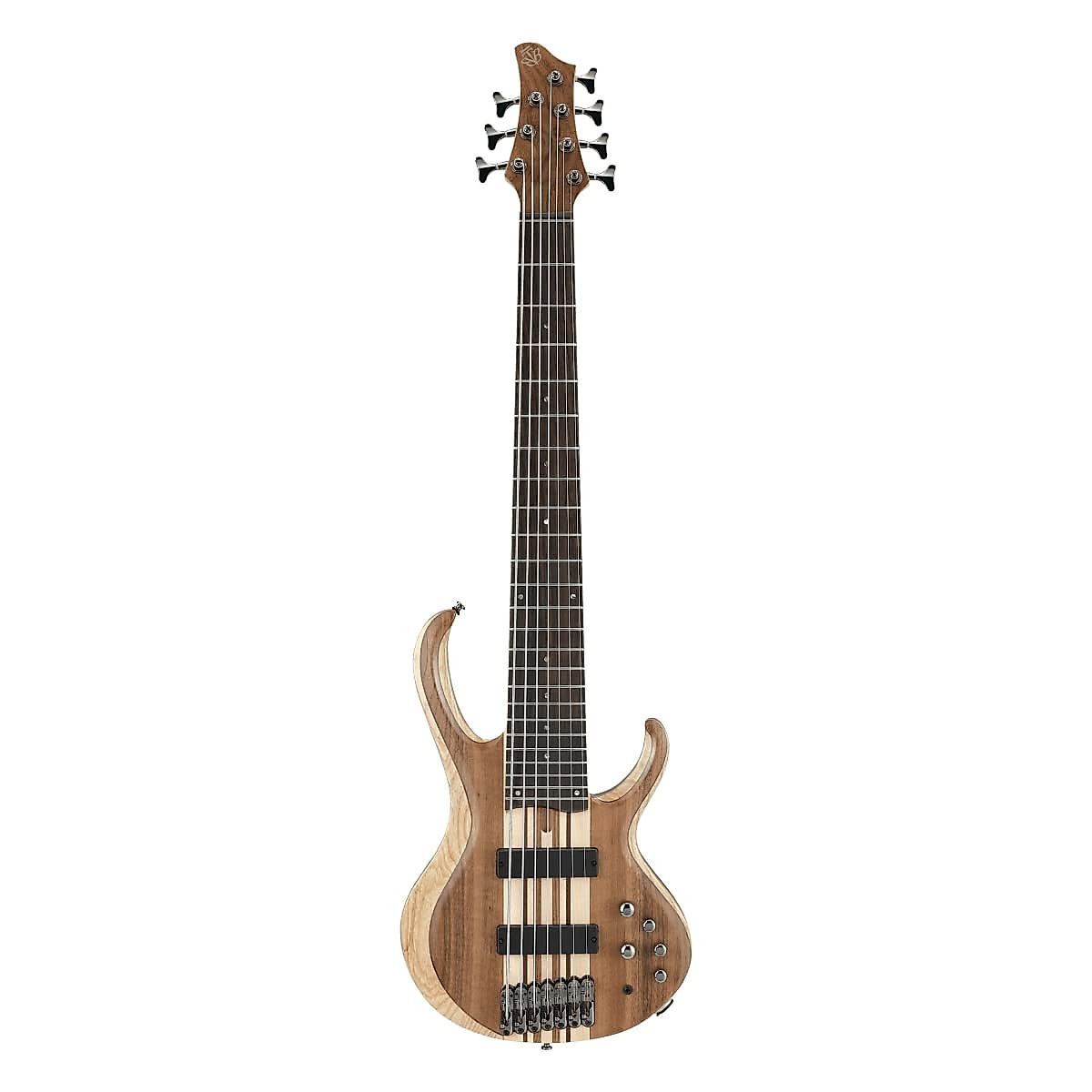 Ibanez BTB747 7 string Electric Bass Guitar with Mahogany-backed Ash Wings, Walnut Top2 Humbucking Pickups and 3-band Active EQ - Natural Flat Low Gloss