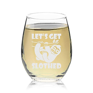 Veracco Let's Get Slothed Stemless Wine Glass Funny Birthday Gift For Someone Who Loves Drinking Bachelor Party Favors (Clear, Glass)