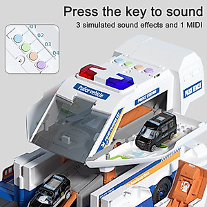 BBnote Ambulance Toy for Kids, Police Car Toy in 2 Modes - Car Mode or Track Mode, Car Garage Toys with 4 Die Cast Mini Cars