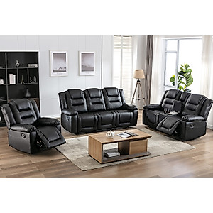 KAZIO Manual Leather Recliner Sofa Set, Living Room Furniture Set,Leather Sofa Set and Recliner Couch for Home/Office