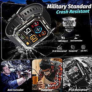 HOFIT Smart Watch, Bluetooth Call(Answer/Make Call) Mens Watches, Christmas/Birthday Gifts for Men, Military Rugged Smart Watches, HD Touch Screen, Fitness Watch for Android iOS, Activities Tracker