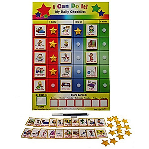 Kenson Kids "I Can Do It My Daily Checklist Incentive Chart- (35 Tasks 5 Blank Tasks) Visual Daily Magnetic Responsibility and Chore Star Chart for Ages 3-10- Daily Planner for Kids 11x 15.5 inch