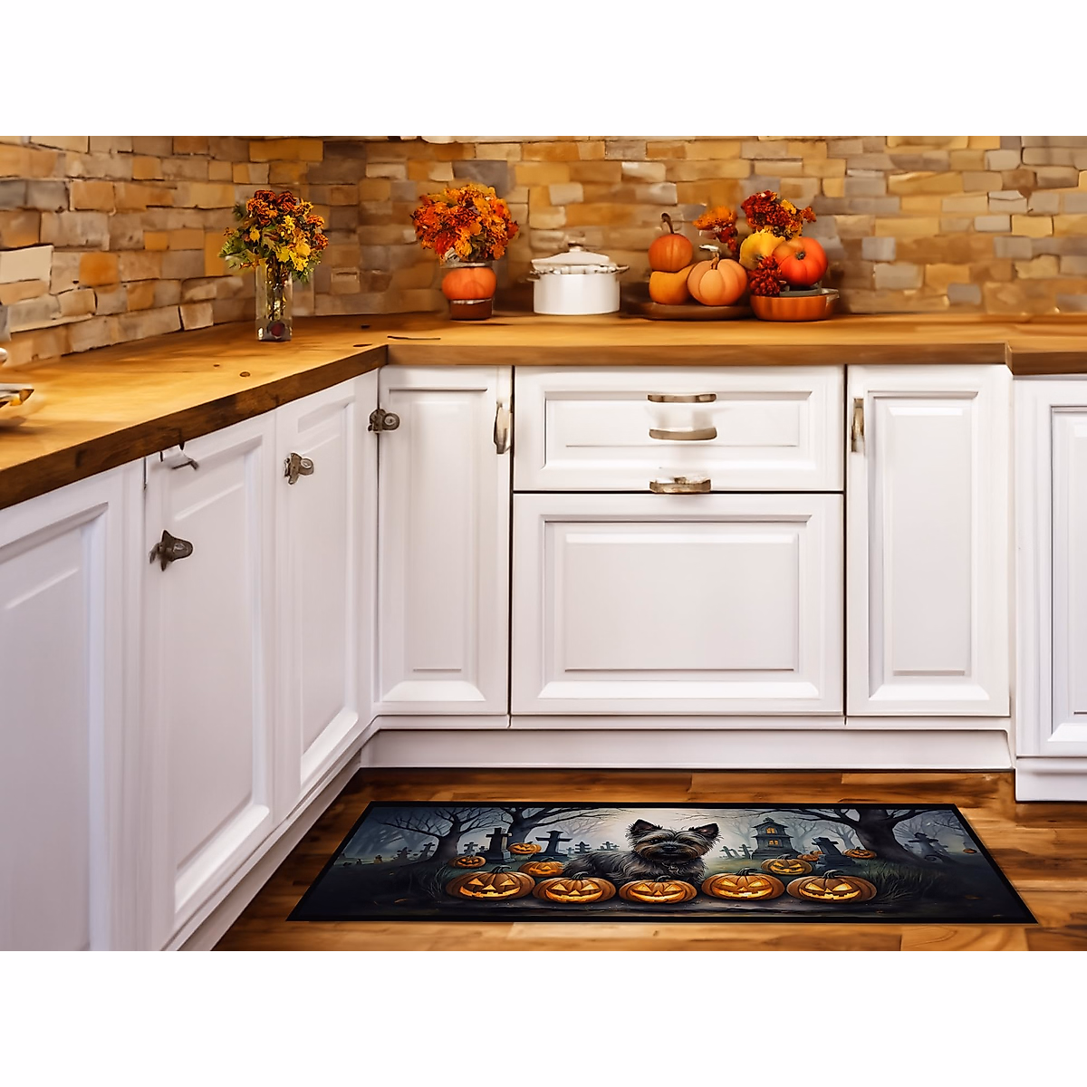 Caroline's Treasures Cairn Terrier Spooky Halloween Runner Mat 28x58 Front Door Mat Indoor Outdoor Rugs for Entryway Hallway Foyer Non Slip Washable Wide Doormat