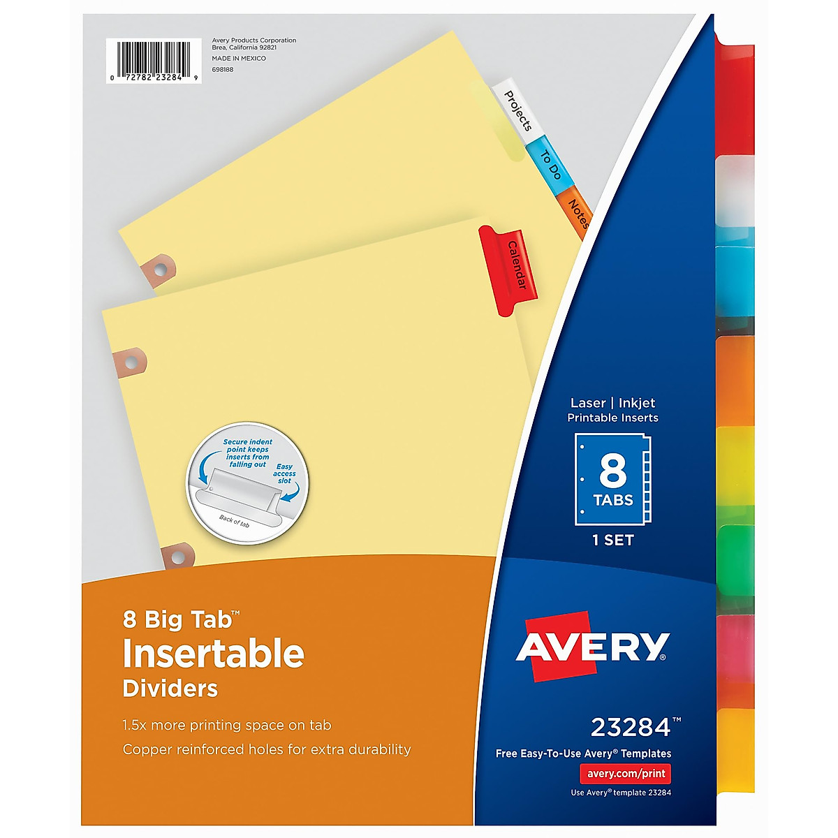 Avery Big Tab Insertable Dividers, Buff Paper, 8 Multicolor Tabs, 1 Set (23284)