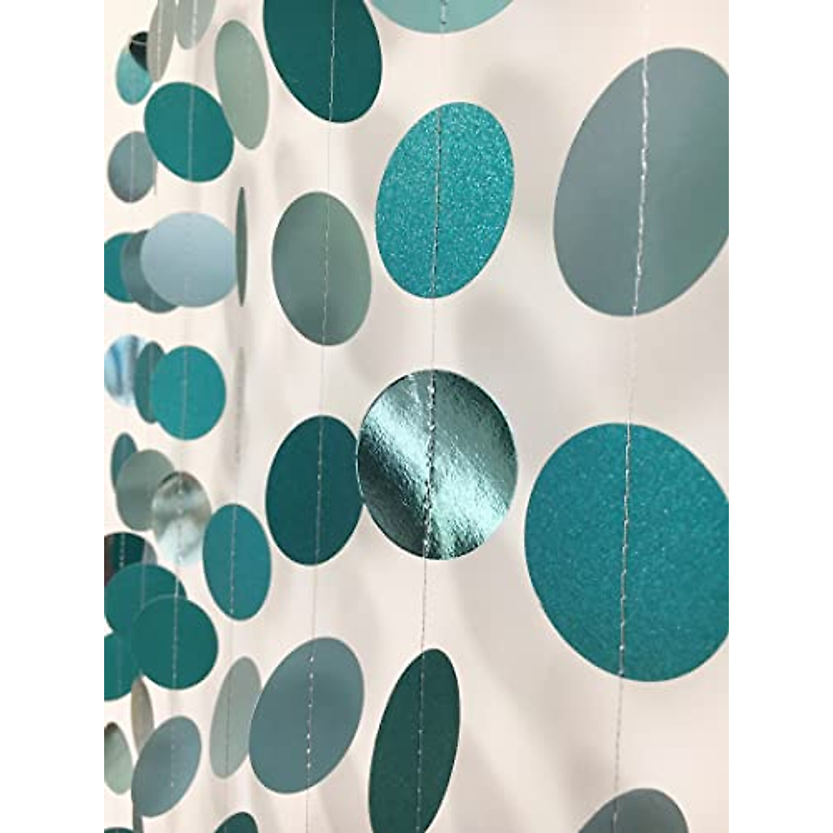 Hellensp Sage Green Circle Garland 4 Pack Green Dots Paper Garland String Hanging Backdrop 52 feet Teal Circle Garland for Birthday Rustic Wedding Baby Shower Vintage Party