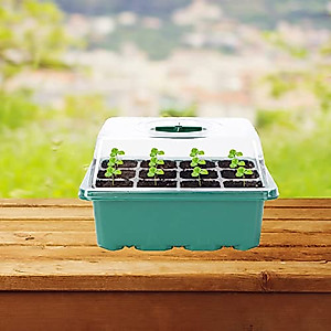 QHC KOCK Seed Starter Tray Seedling Tray (12 Cells Per Tray) Humidity Adjustable Plant Seed Starting Kit with Dome and Base Greenhouse Grow Trays for Plant Growing Starting 5 Packs Black