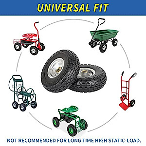 GICOOL 4.10/3.50-4" Flat Free Tire and Wheel, 10" Heavy Duty Solid Tire, 5/8" Axle Bore Hole, 2.2" Offset Hub, for Hand Truck Gorilla Cart Garden Wagon Trolley Dolly Replacement Tire, 2 Pack