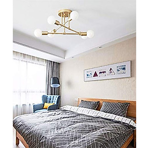 Dellemade Modern Sputnik Chandelier, 6-Light Ceiling Light, 6 LED Light Bulbs Included for Bedroom,Dining Room,Kitchen,Office (Gold)