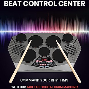 Pyle Pro Electronic Drum kit - Portable Electric Tabletop Drum Set Machine with Digital Panel, 7 Drum Pad, Hi-Hat / Kick Bass Pedal Controller USB AUX -Tom Toms, Hi-Hat, Snare Drums, Cymbals - PTED06