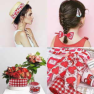 6 Rolls Heart Wired Ribbon 2.5" Valentine's Day Burlap Ribbon Buffalo Plaid Red Pink Heart Truck Love Letter Ribbon for Gift Wrapping Home Wedding Anniversary Decor Bows Wreath Craft, 30 Yards