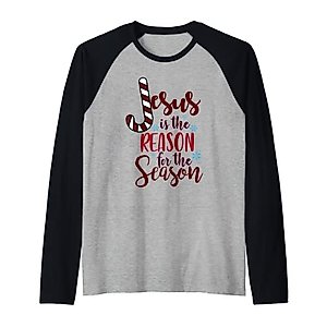 Jesus The Reason Christian Christmas Stocking Stuffer Gifts Raglan Baseball Tee