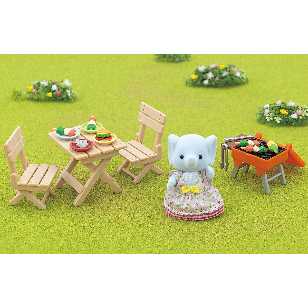 Calico Critters Bubblebrook Elephant Girl's BBQ Picnic Set, Dollhouse Playset with Figure and Accessories
