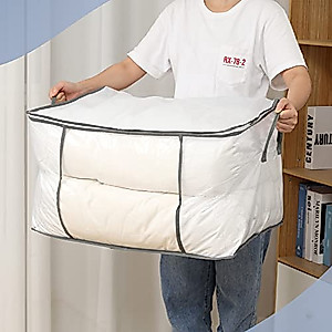 GACEI 3-Pack Large Capacity Clothes Storage Bag Organizer with Reinforced Handle Thick Nylon Material for Comforters, Blankets, Clothes, Foldable with Sturdy Zipper, 90L