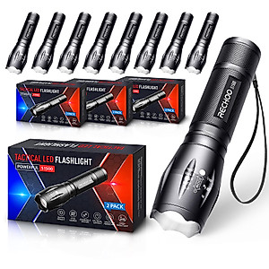 RECHOO 8 Pack LED Flashlight, Bright Powerful Flash Light with 5 Lighting Modes, Small Zoomable Tactical Flashlights High Lumens, Waterproof EDC Flashlights for Home, Camping, Emergency - S1500