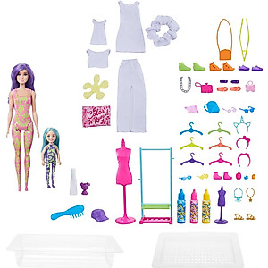 Barbie Color Reveal Toy Set, Tie-Dye Fashion Maker with Barbie & Chelsea Dolls & Accesssories, 50 Surprises Including Pets