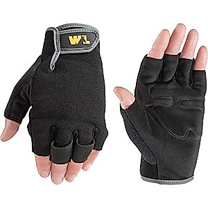 Wells Lamont Men's Fingerless Synthetic Leather Palm Work Gloves, Large 847, Black