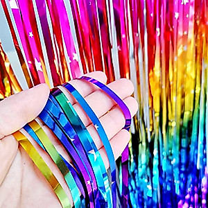 Sparkly Rainbow Gradient Tinsel Foil Fringe Curtain Metallic Streamers for Birthday Party Decorations Wedding Graduation Baby Shower Bachelorette Photo Booth Props 2 Packs