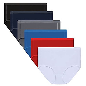 POUDEW Panties for Women Pack Ultra Soft Viscose Full Coverage Ladies Underwear, 6 Pack, Black/White/Grey/Navy/Blue/Red, Medium