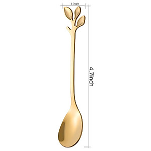 AnSaw Gold Small Swan Base Holder With Gold 8Pcs 4.7Inch leaf Handle Coffee Spoon Set